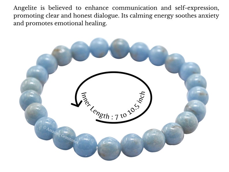 Handmade Angelite Crystal Bracelet, Healing Gemstone Beads - Etsy