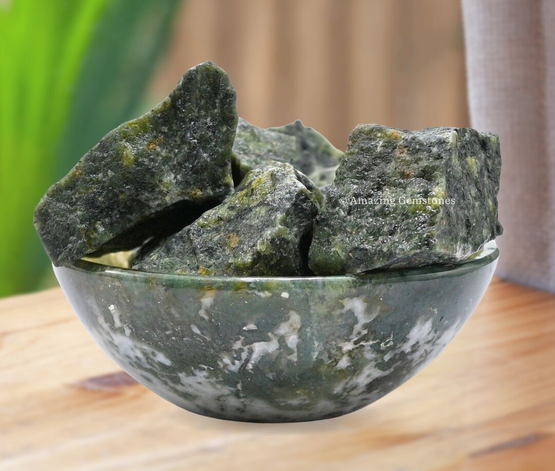 Green Nephrite Jade Rough Gemstones, Natural Crystal Rocks for Tumbling ...