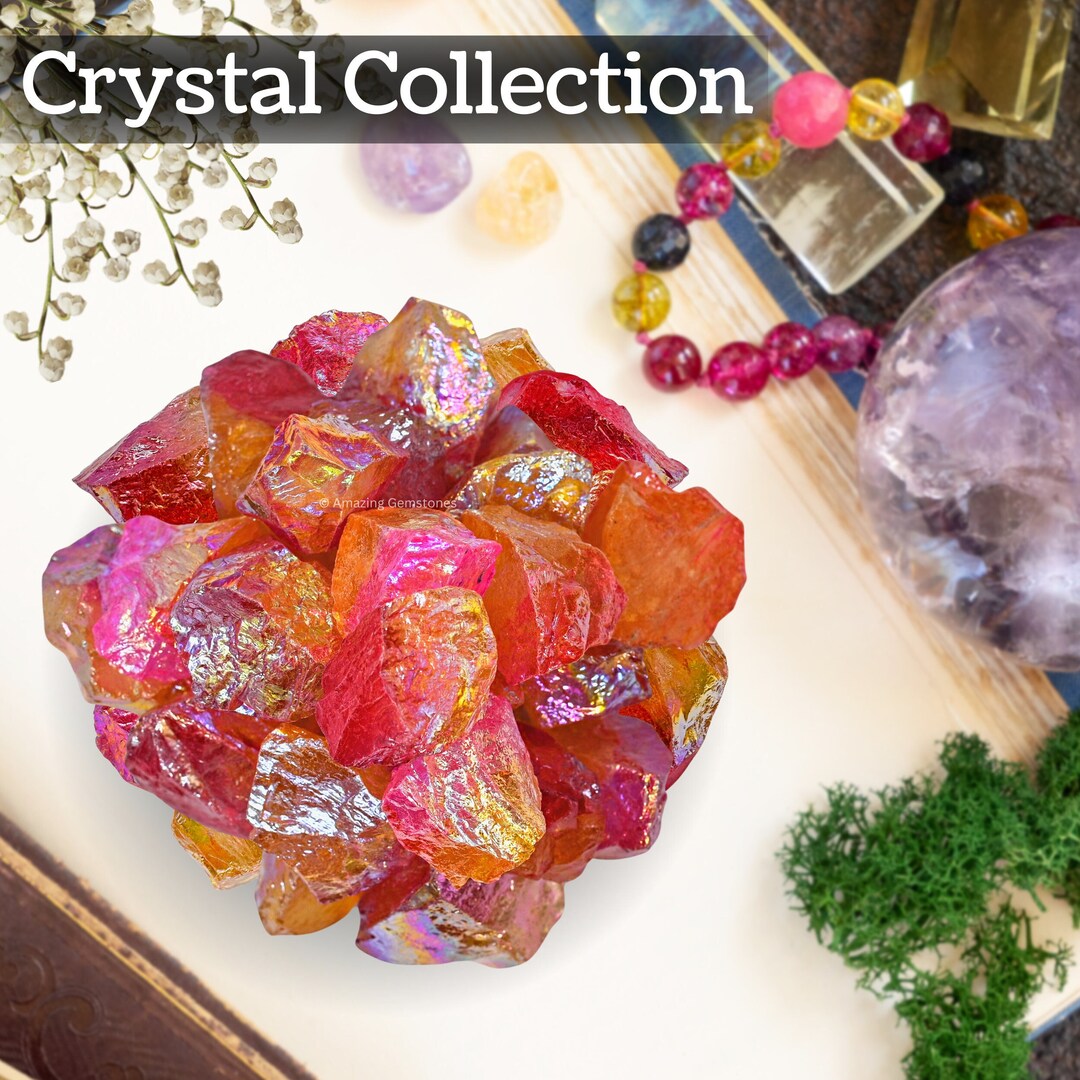 Tangerine Ruby Aura Quartz Rough, Natural Rocks for Tumbling and DIY ...