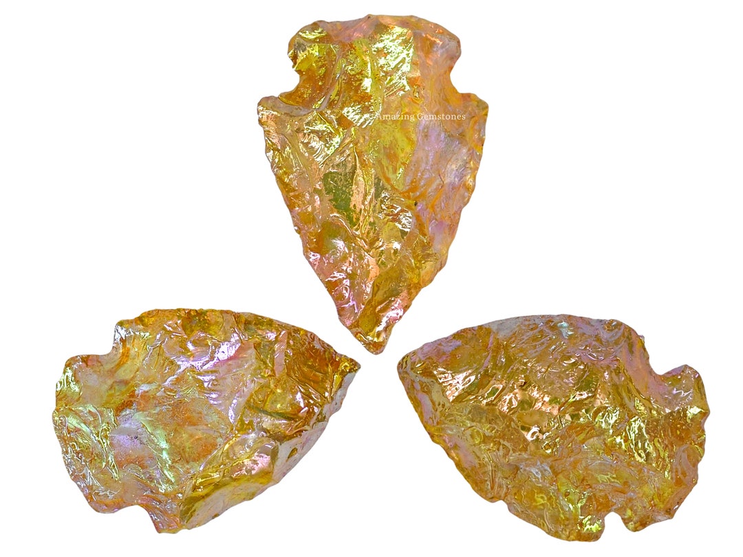 Yellow Aura Quartz Crystal Arrowhead, 3 Piece Natural Arrowheads for ...