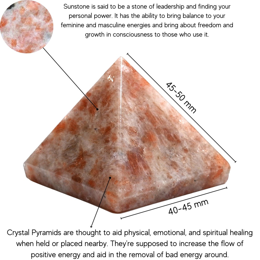 Sunstone Healing Crystal Pyramid for Meditation, Handmade Pyramid for Home Office Decor, Healing ...