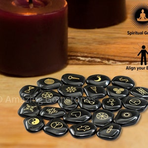 Black Agate Crystal Pagan Wiccan, Set of 23 Witches Magic Engraved ...