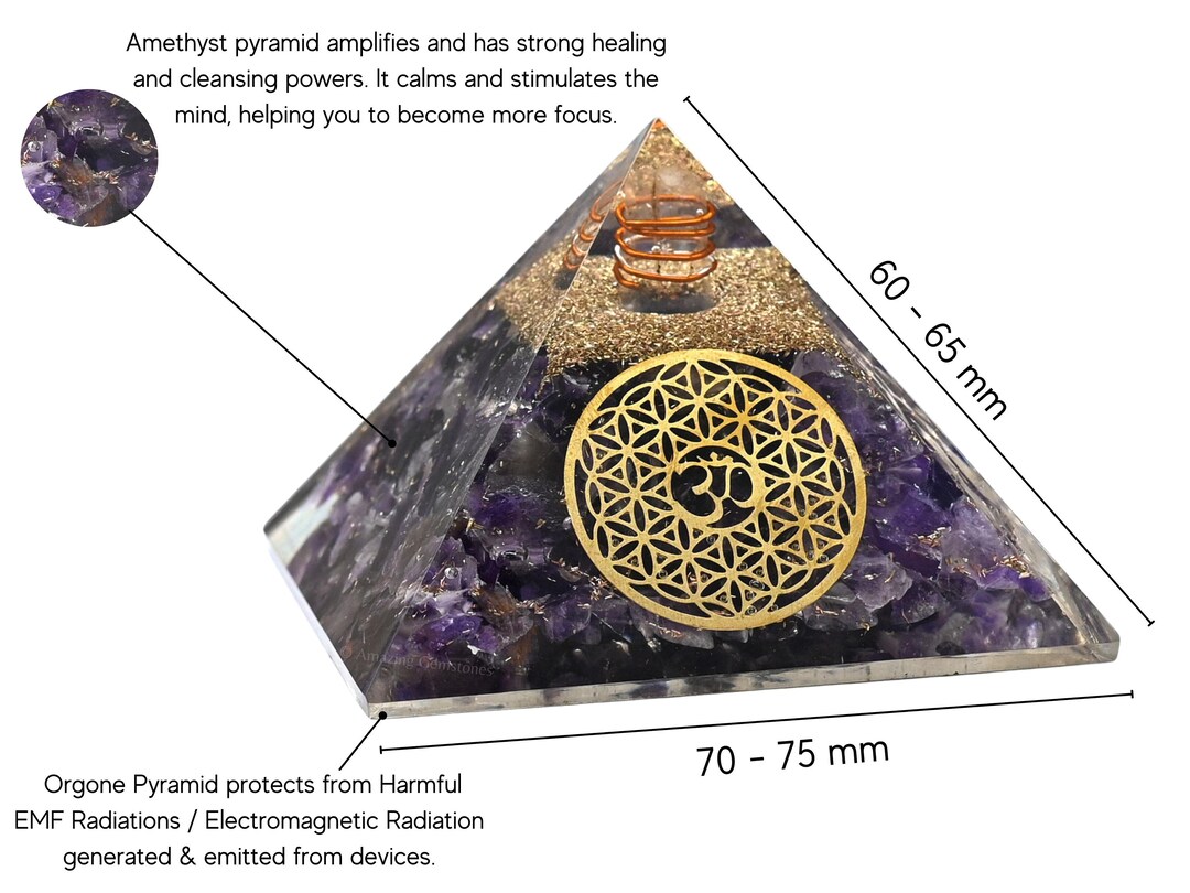 Amethyst Large Crystal Orgonite Pyramid With OM Flower of Life ...