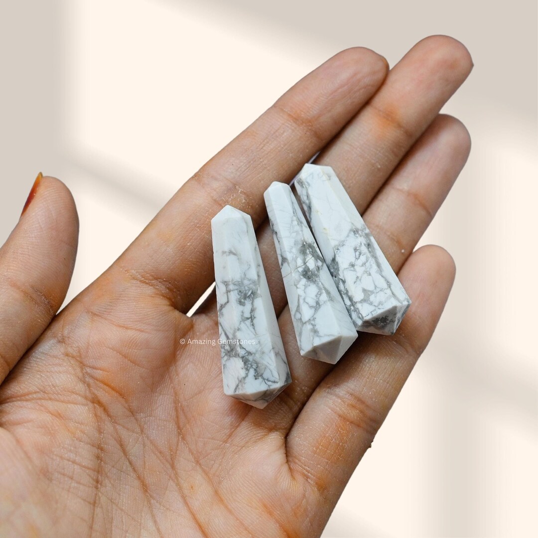 Howlite Healing Crystal Double Point, Pack of 3 Pencil Point Terminated ...