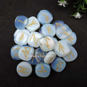 Opalite Engraved Witches Rune Stones, Set of 25 Premium Crystal Elder ...