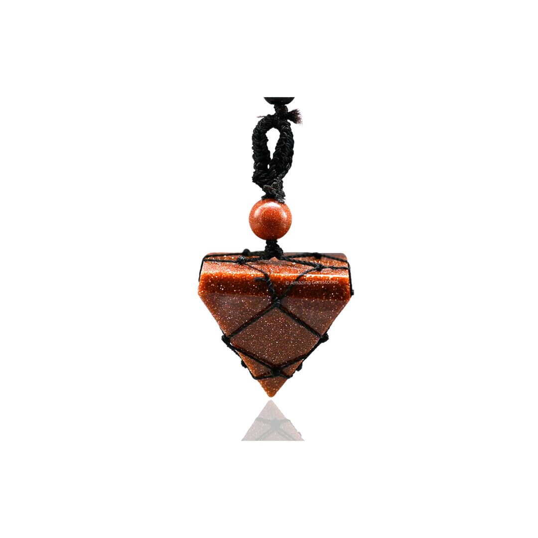 Red Goldstone Pyramid Pendant: Macrame Crystal Necklace - Etsy