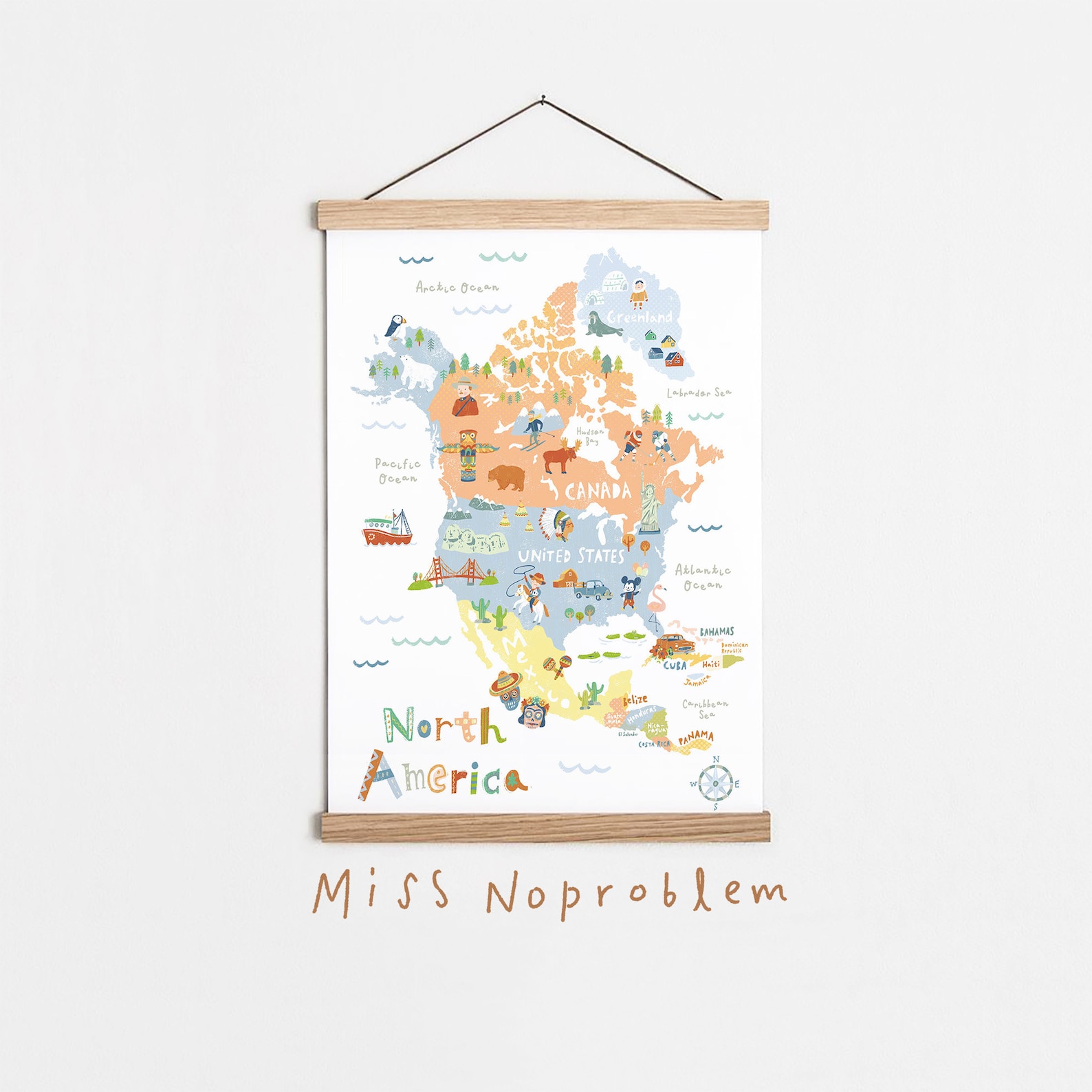 Map Print/North America map Poster/Travel art Print/Playroom | Etsy