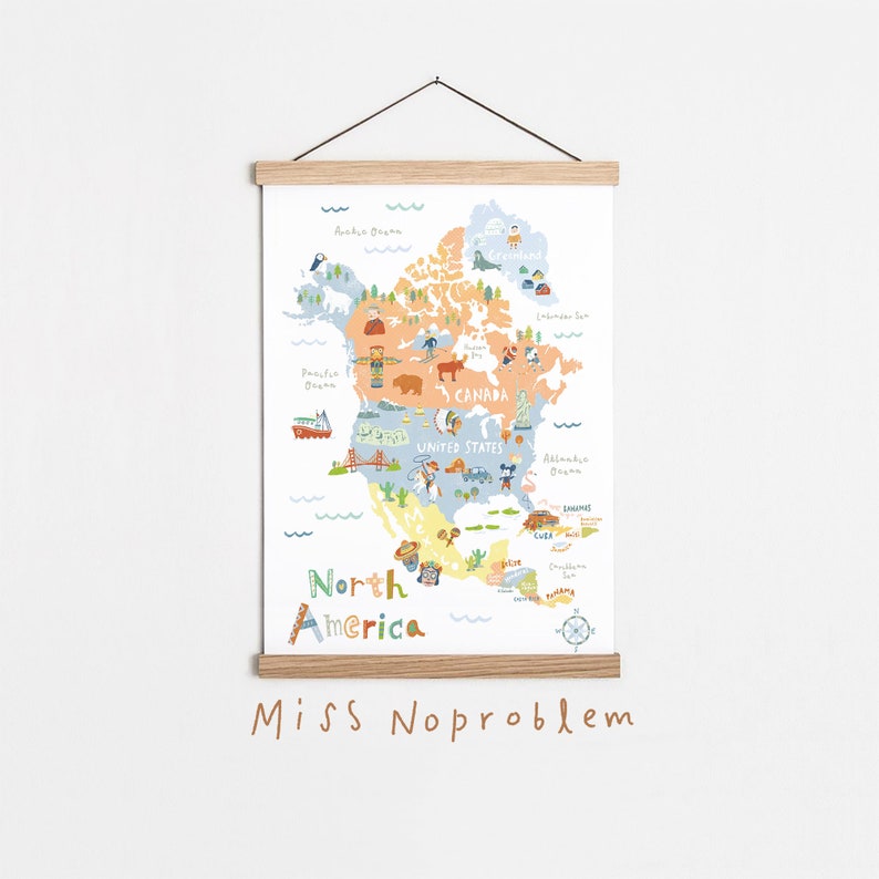 Map Print/north America Map Poster/travel Art Print/playroom - Etsy