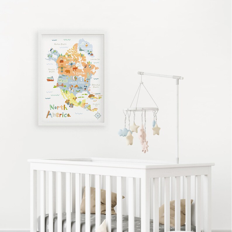 Map Print/north America Map Poster/travel Art Print/playroom - Etsy
