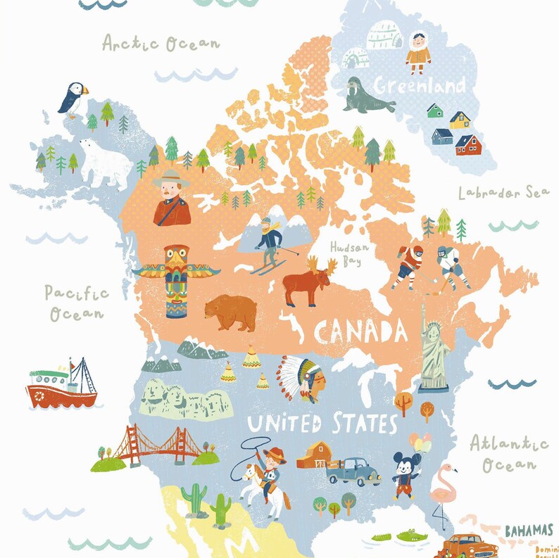 Map Print/north America Map Poster/travel Art Print/playroom - Etsy