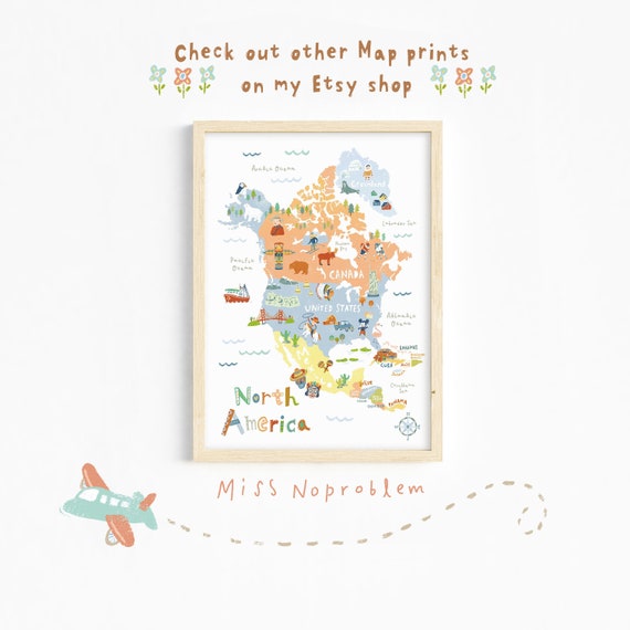 Map Print/north America Map Poster/travel Art Print/playroom - Etsy