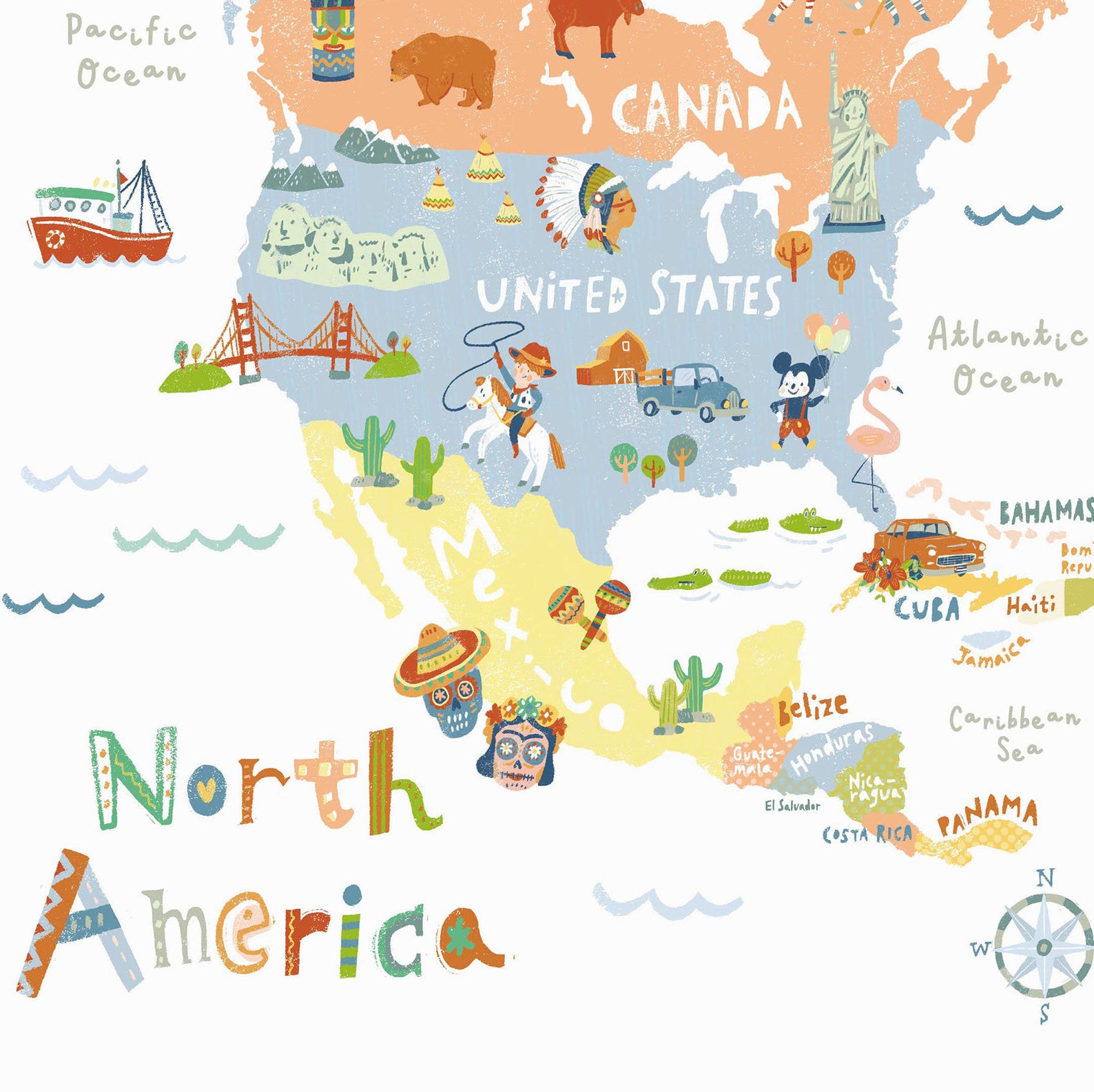 Map Print/north America Map Poster/travel Art Print/playroom - Etsy