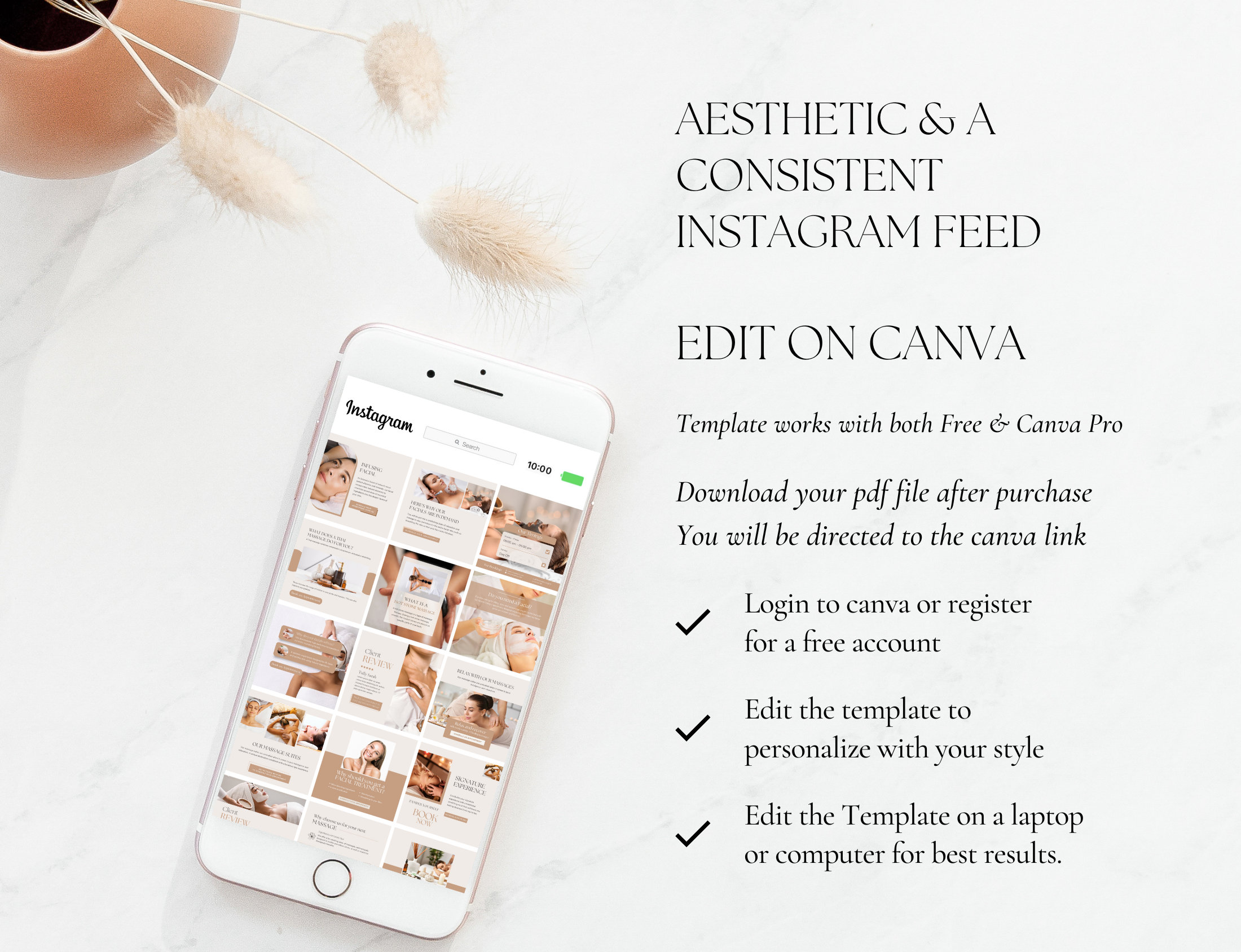 Luxury Spa Instagram Posts, Canva Templates, Massages, Facial Social ...