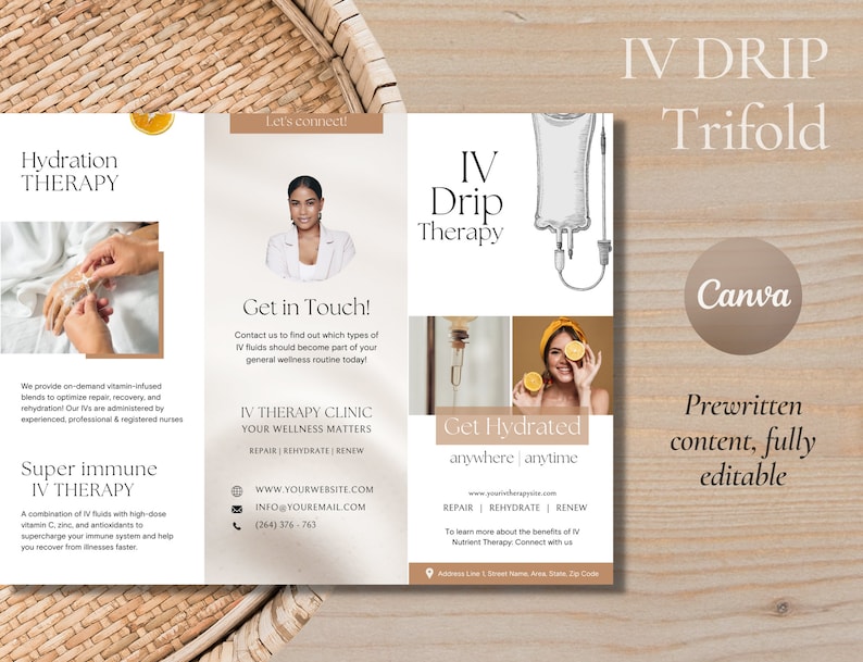 Iv Therapy Tri Fold | Iv Drip Brochure | IV Hydration Flyer | Vitamin C ...