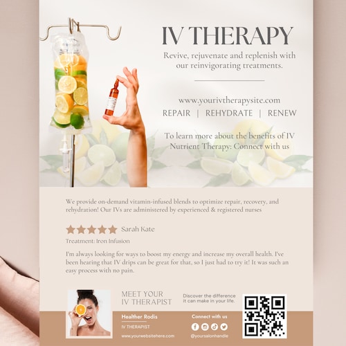IV Therapy Flyer IV Drip Template Canva Esthetician - Etsy