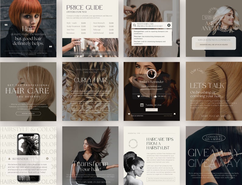 Hairstylist Instagram Post Templates Hair Salon Templates - Etsy