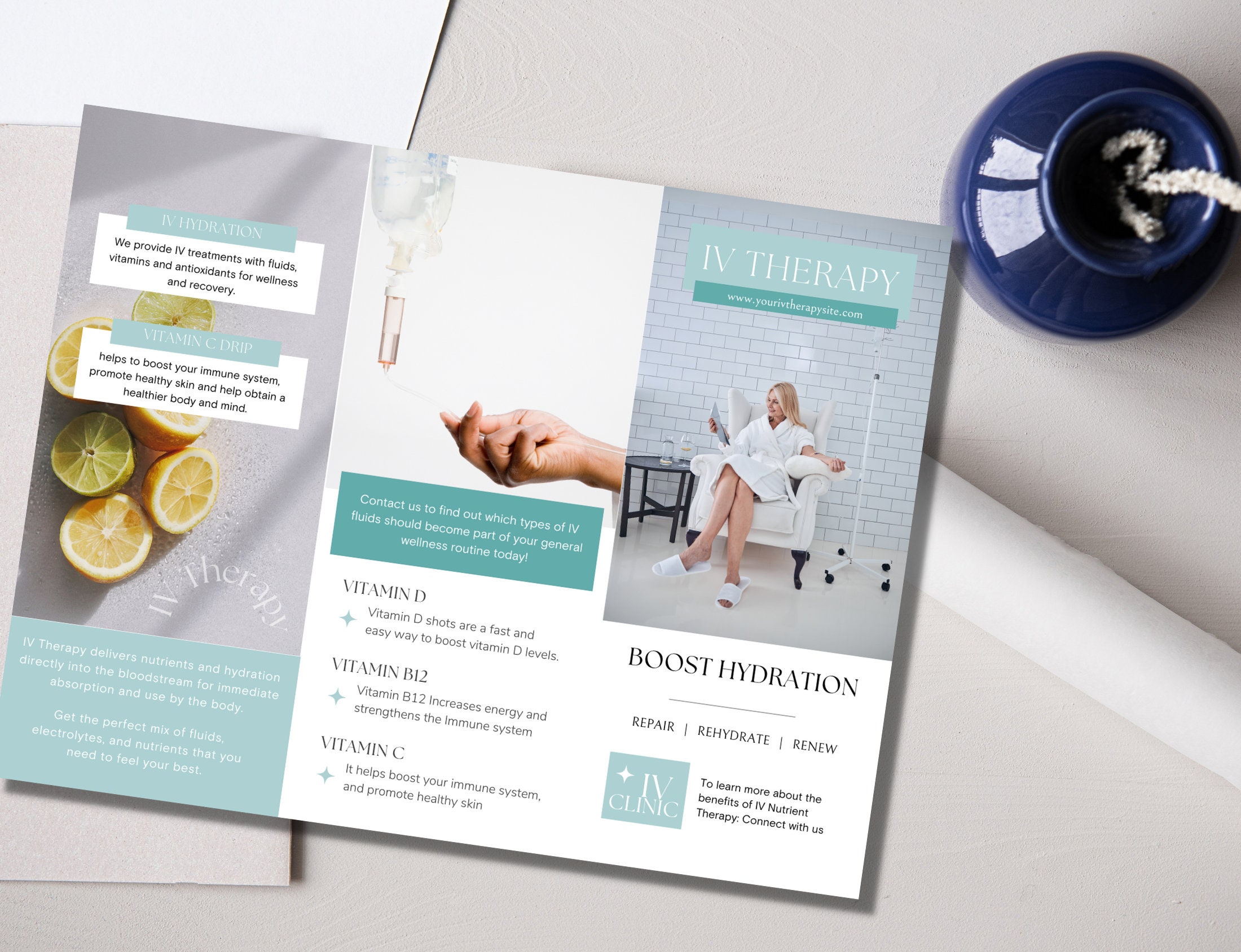 IV Therapy Trifold Brochure | Infusion Templates | Vitamin C Drip | IV ...