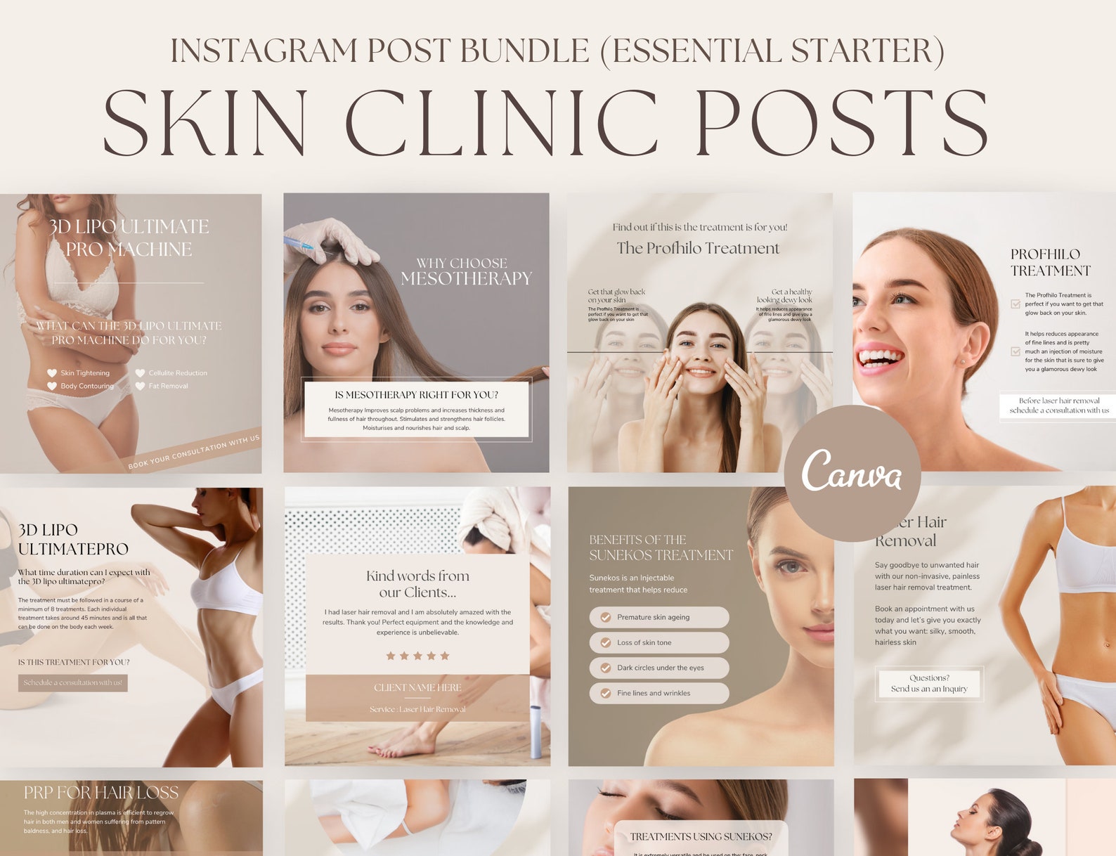 Skin Clinic Social Media Posts, Laser Hair Removal, Dermal Filler Content, Sunekos, Mesotherapy ...