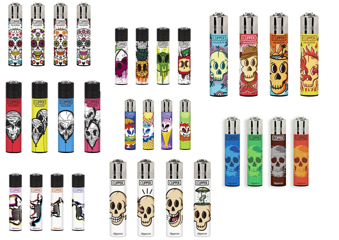 4 X SKULLS LOVER Rare Clipper Lighters Unique Funny Cool Clippers ...