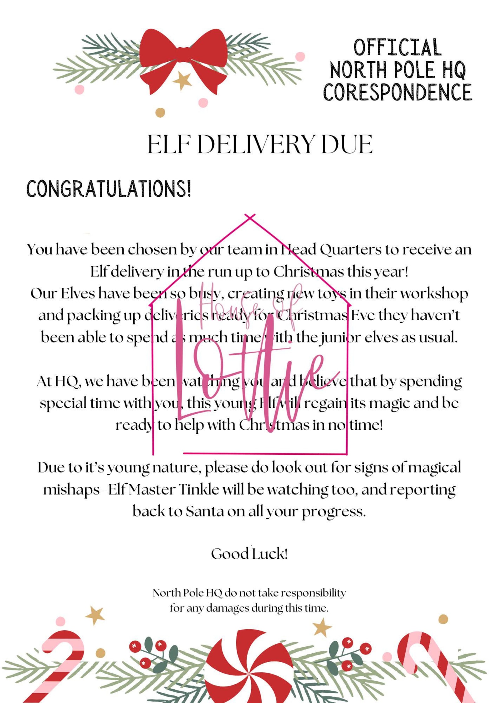 Elf Delivery Letter A4 Printable - Etsy