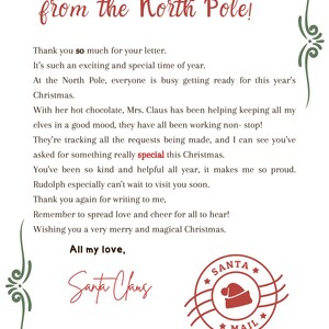 Santa Claus Reply Letter - Printable - Etsy
