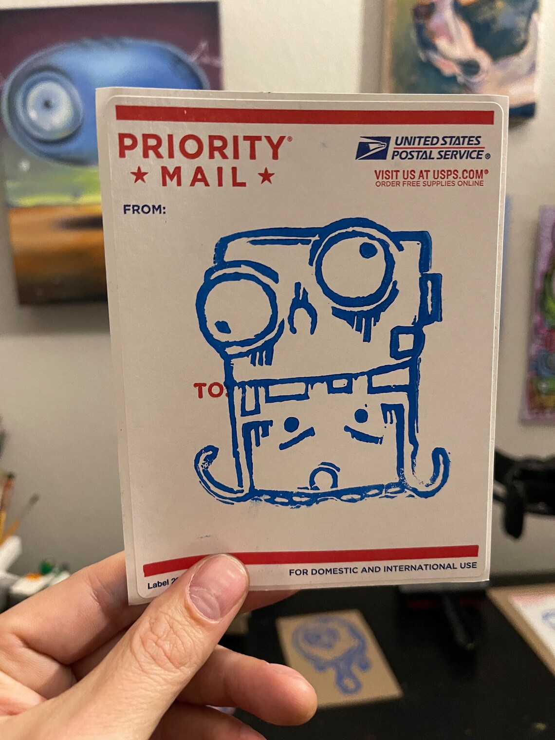 Graffiti Slap Stickers on Priority Mail Label. Block Print. - Etsy