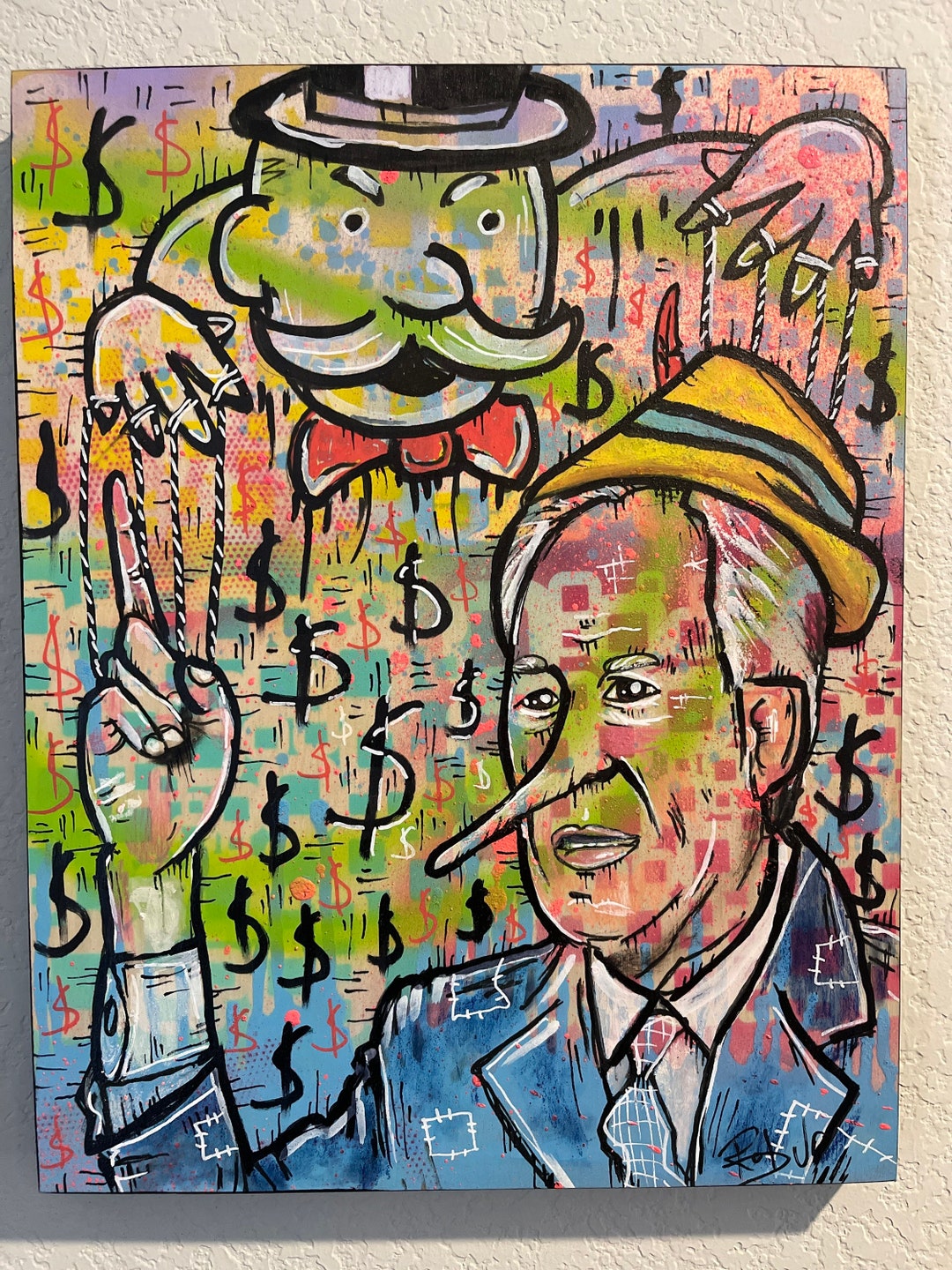 Spray Paint Graffiti Style Artwork on Wooden Panel. Monopoly Man ...