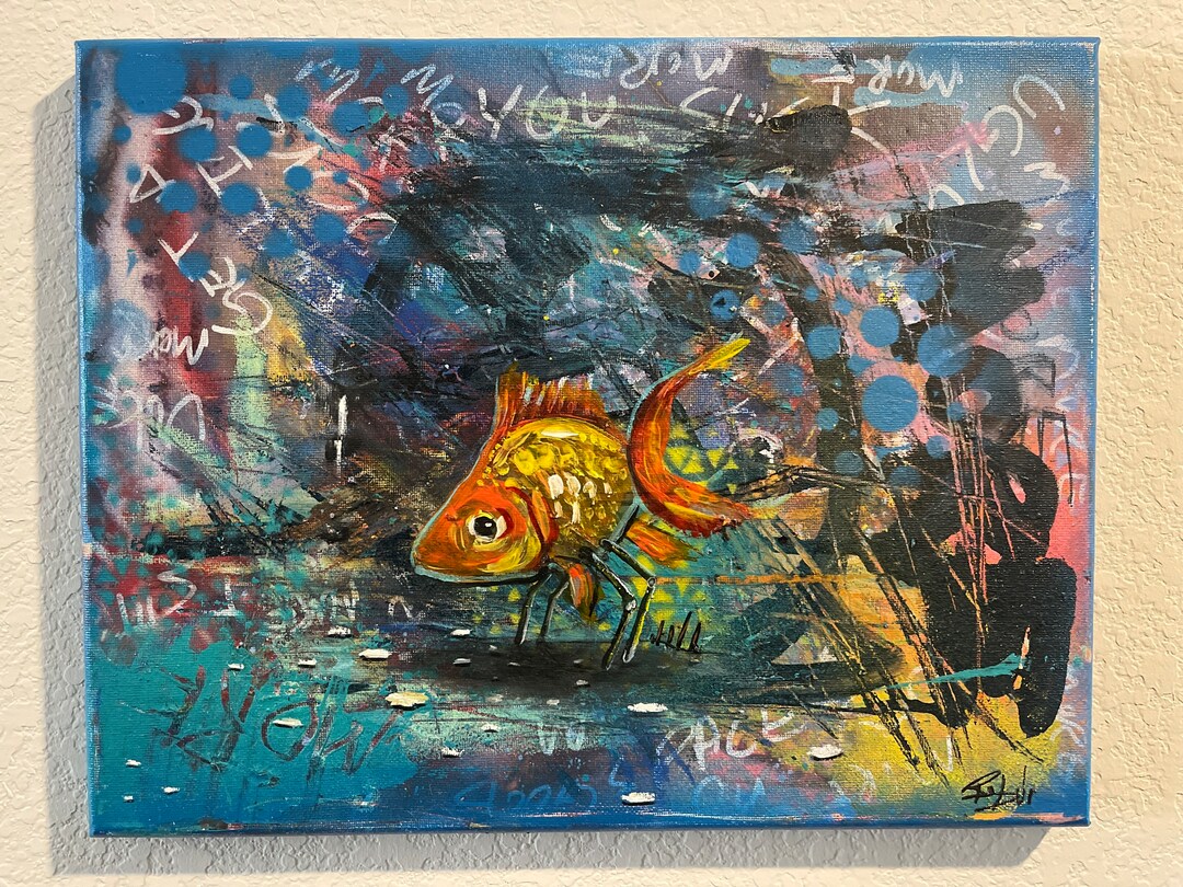 Robot Goldfish. 11in by 14in. Spray Paint and Oil Paint on Stretched ...