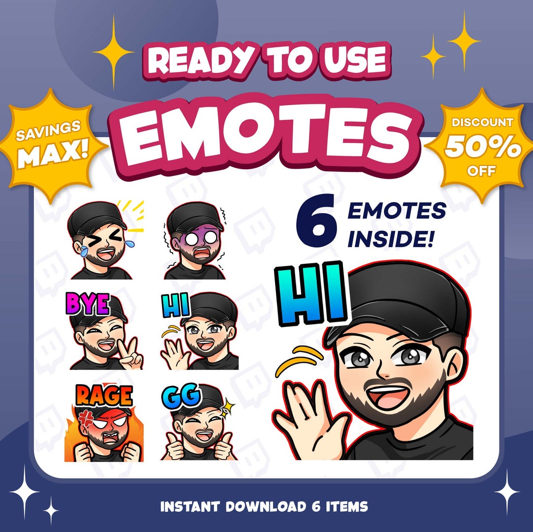 Twitch Emote Sub Emotes Beard Man Wears Black Cap, Handsome Black Hair ...