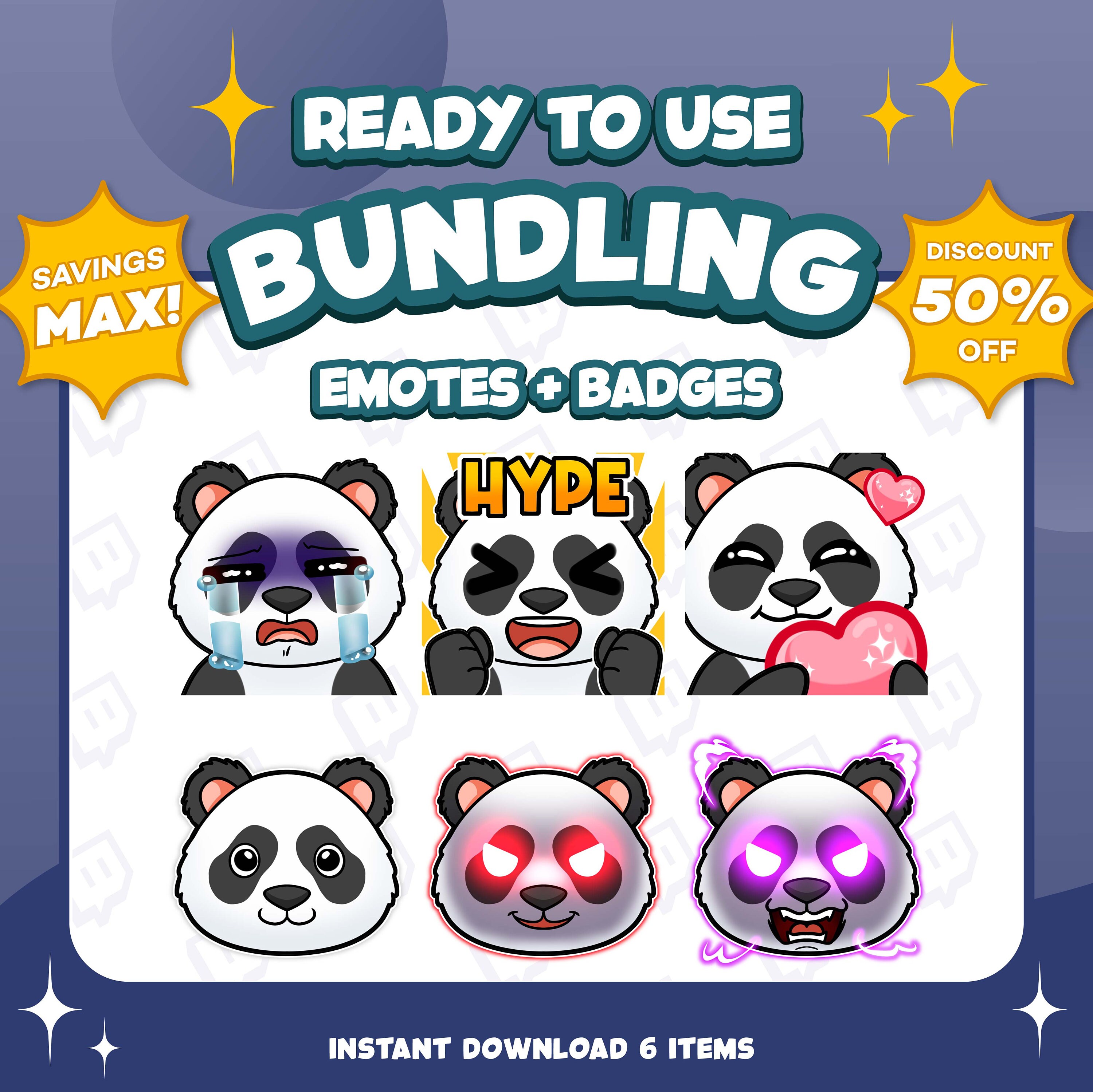Bundling Emotes & Sub Badges Chubby Panda, Funny Animals Cartoon 6 ...