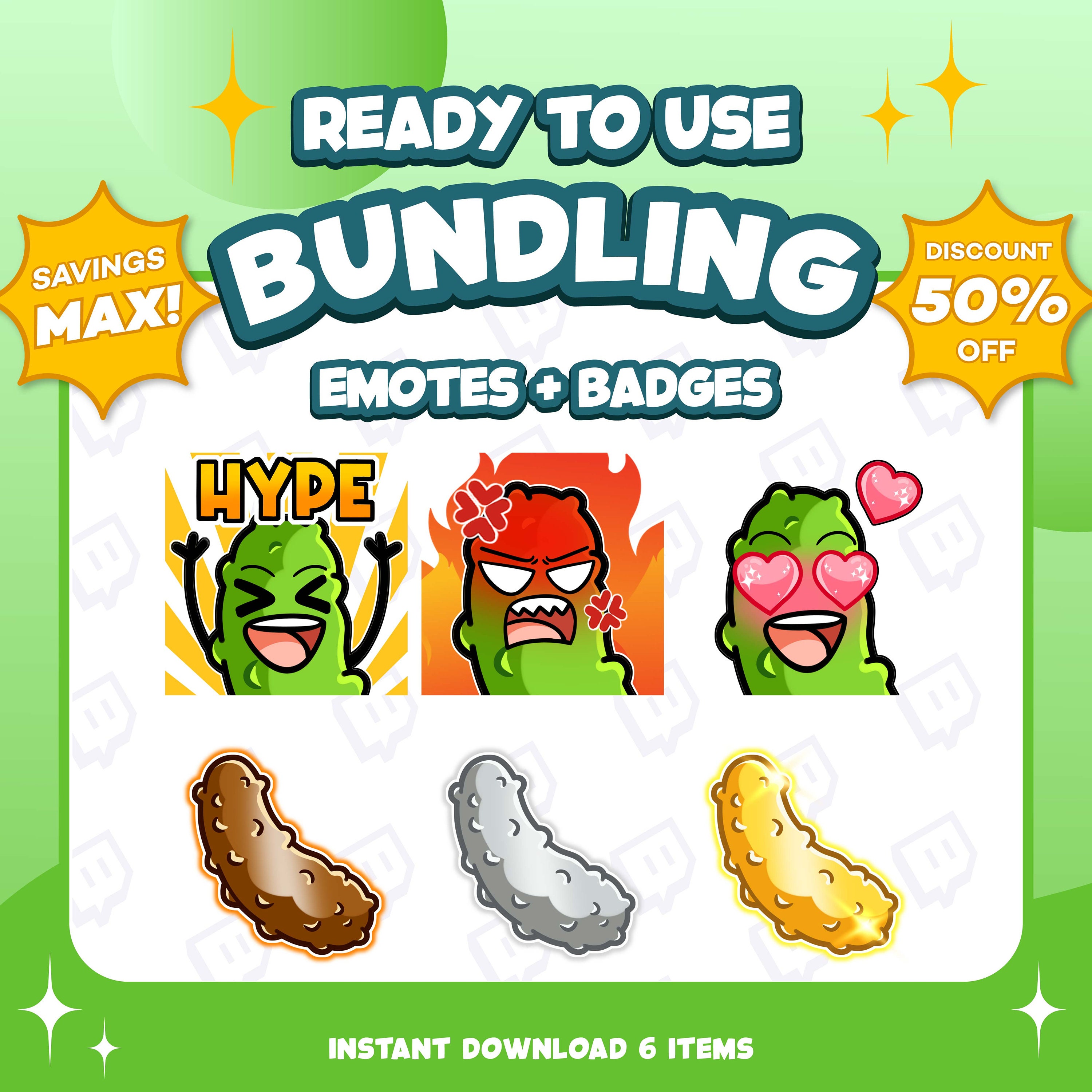 Bundling Emotes & Sub Badges Adorable Pickle, Funny Fruits Cartoon 6 ...