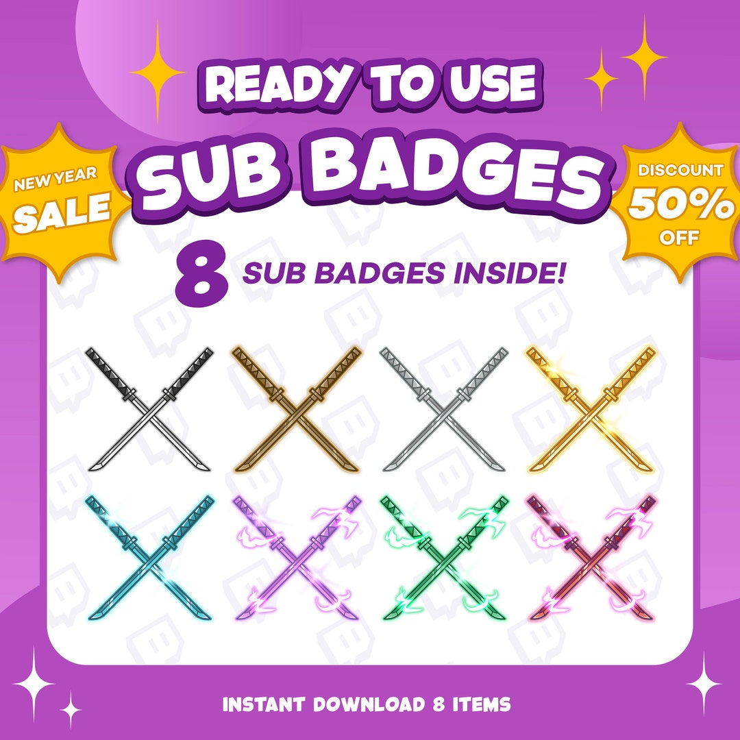 Twitch Sub Badges Swords Badges, Samurai, Katana 8 Sub Badges Ready to ...