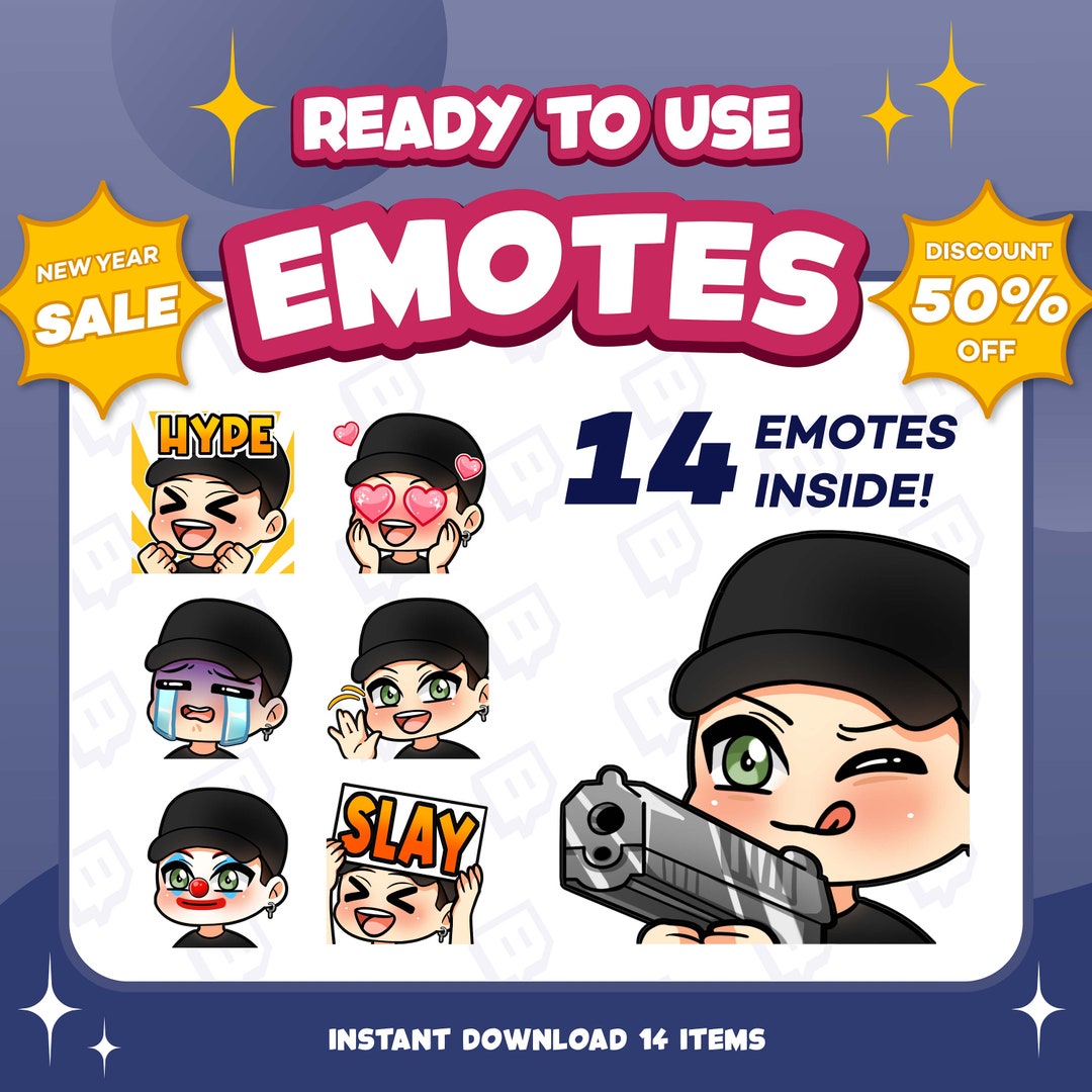 Twitch Emote Sub Emotes Black Hair Boy Wears Black Cap, Cool Guy With ...