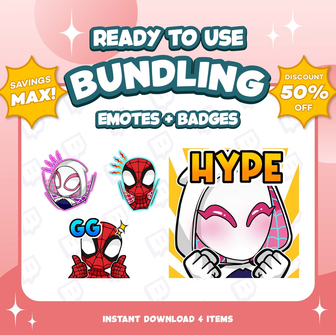 Bundling Emotes & Sub Badges Spiderman, Gwen Stacy, the Spider Verse 4 ...