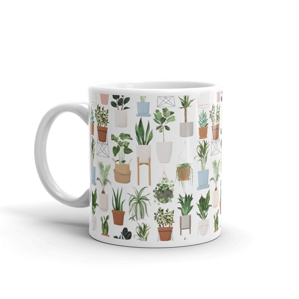 Modern House Plant Mug, Botanical Coffee Cup, Indoor Plant Lover ...