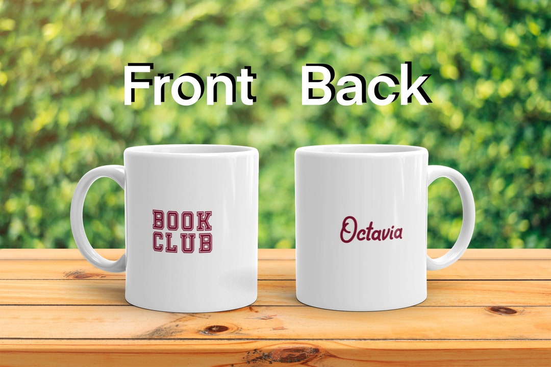 Custom Book Club Mug With Cursive Name on Back, Personalized Book Club ...