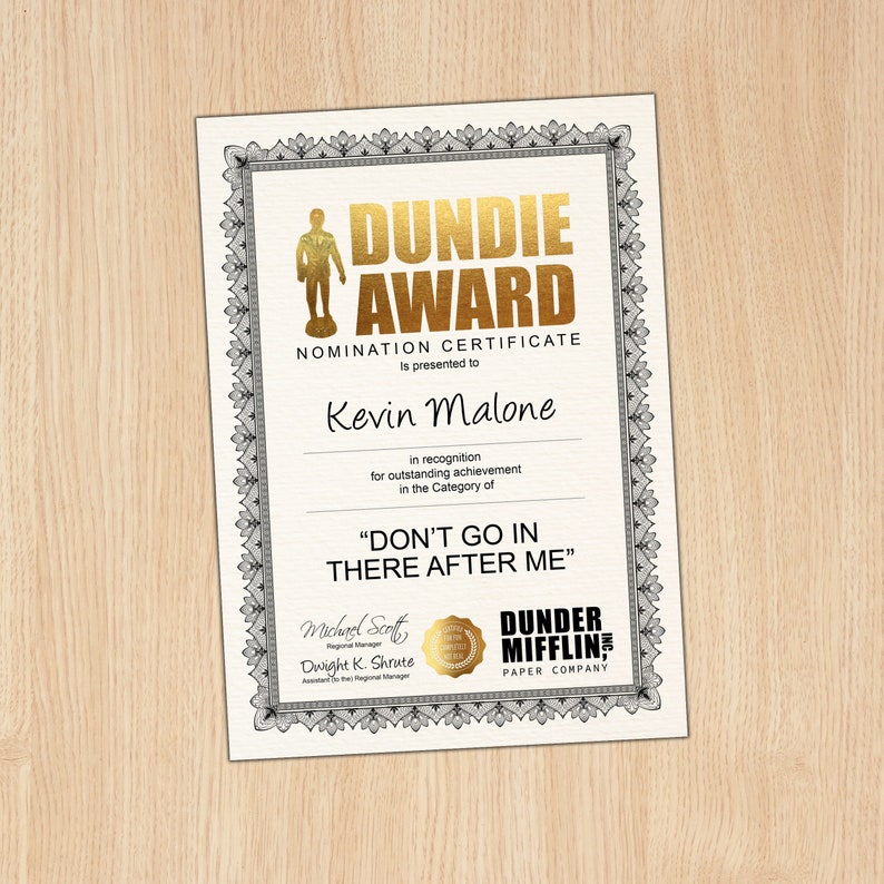 The Office Tv Show Dundie Awards Dunder Mifflin Personalised - Etsy UK