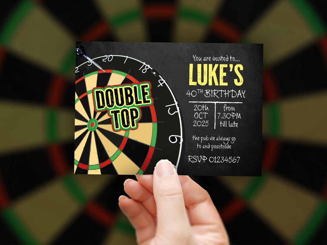 DARTS Themed Birthday Invitations 20th 30 40 50 60 70th Personalised ...