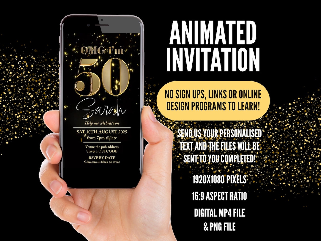 Funny Party Invitation, Gold, Classy Sparkly Digital Animated OMG I'm ...