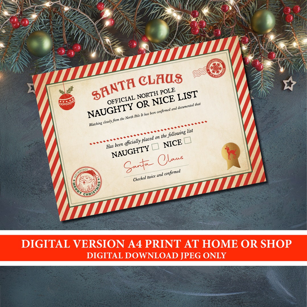 Santa Official Nice Certificate List or Naughty List Certificate ...