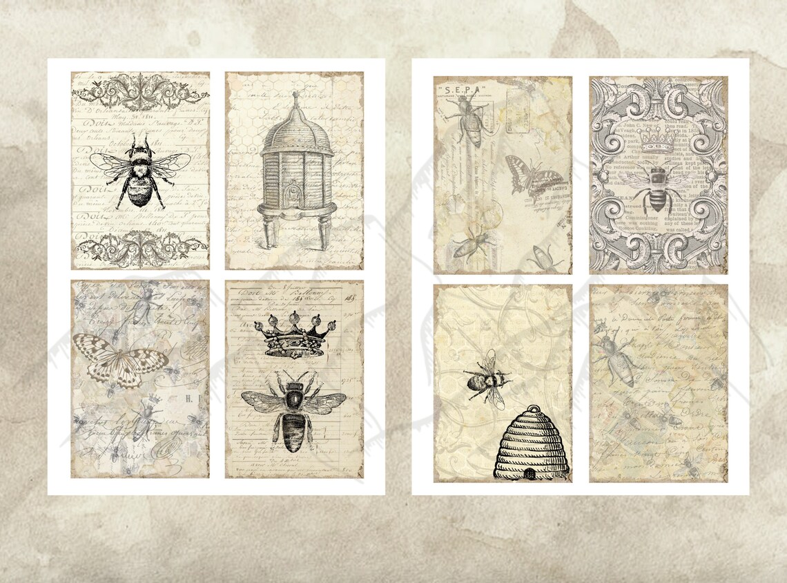 Vintage Ephemera Honeybee Journal Cards Card Making Paper - Etsy