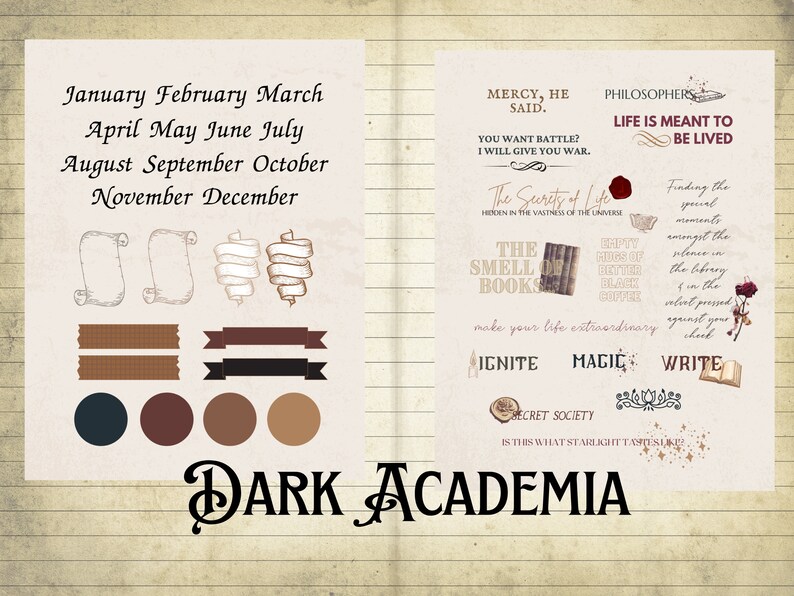 Dark Academia Stickers Digital Sticker Set Dark Academia - Etsy