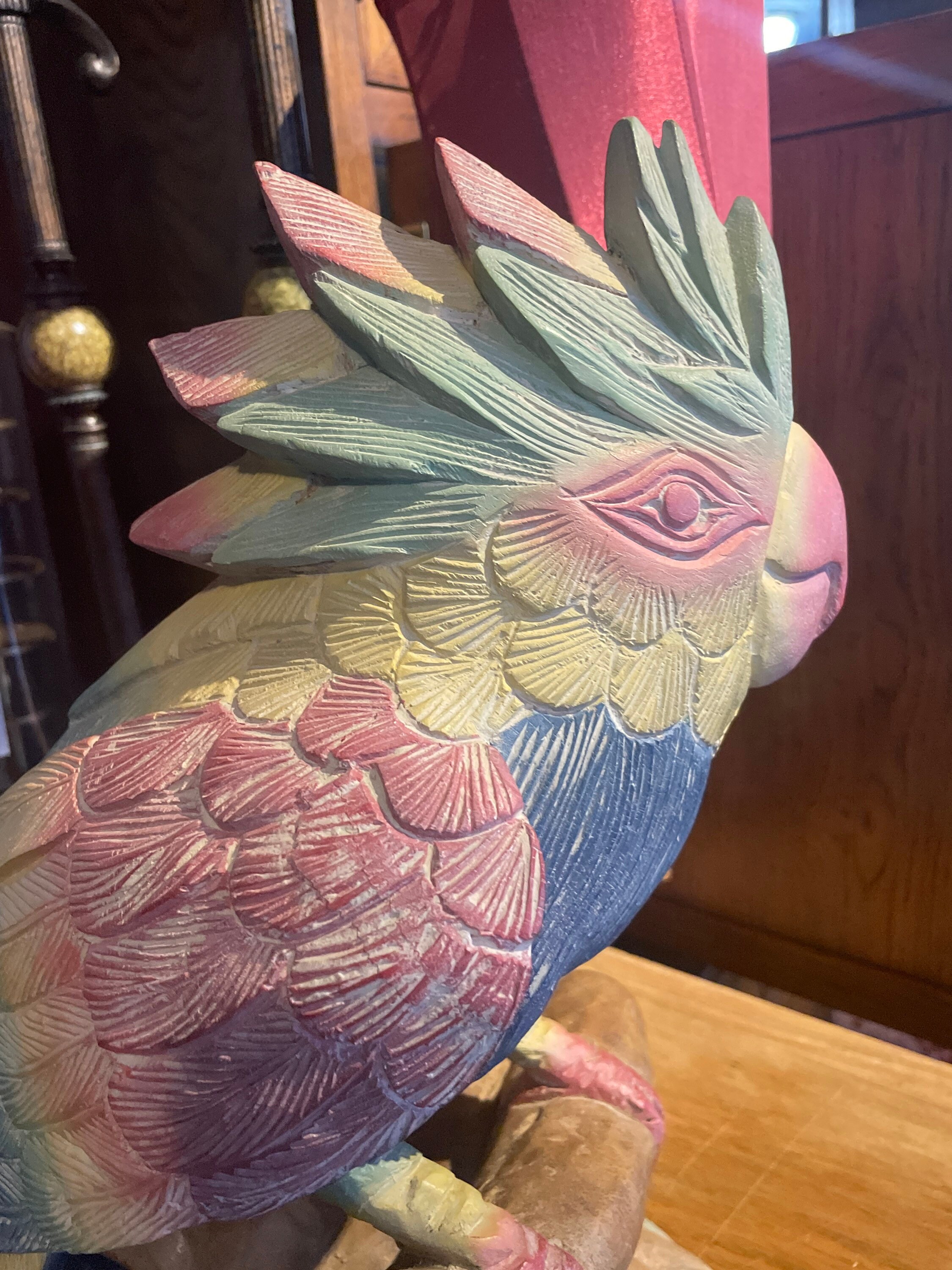 RARE Vintage solid wood carved Cockatiel statue — M&Co. Vintage