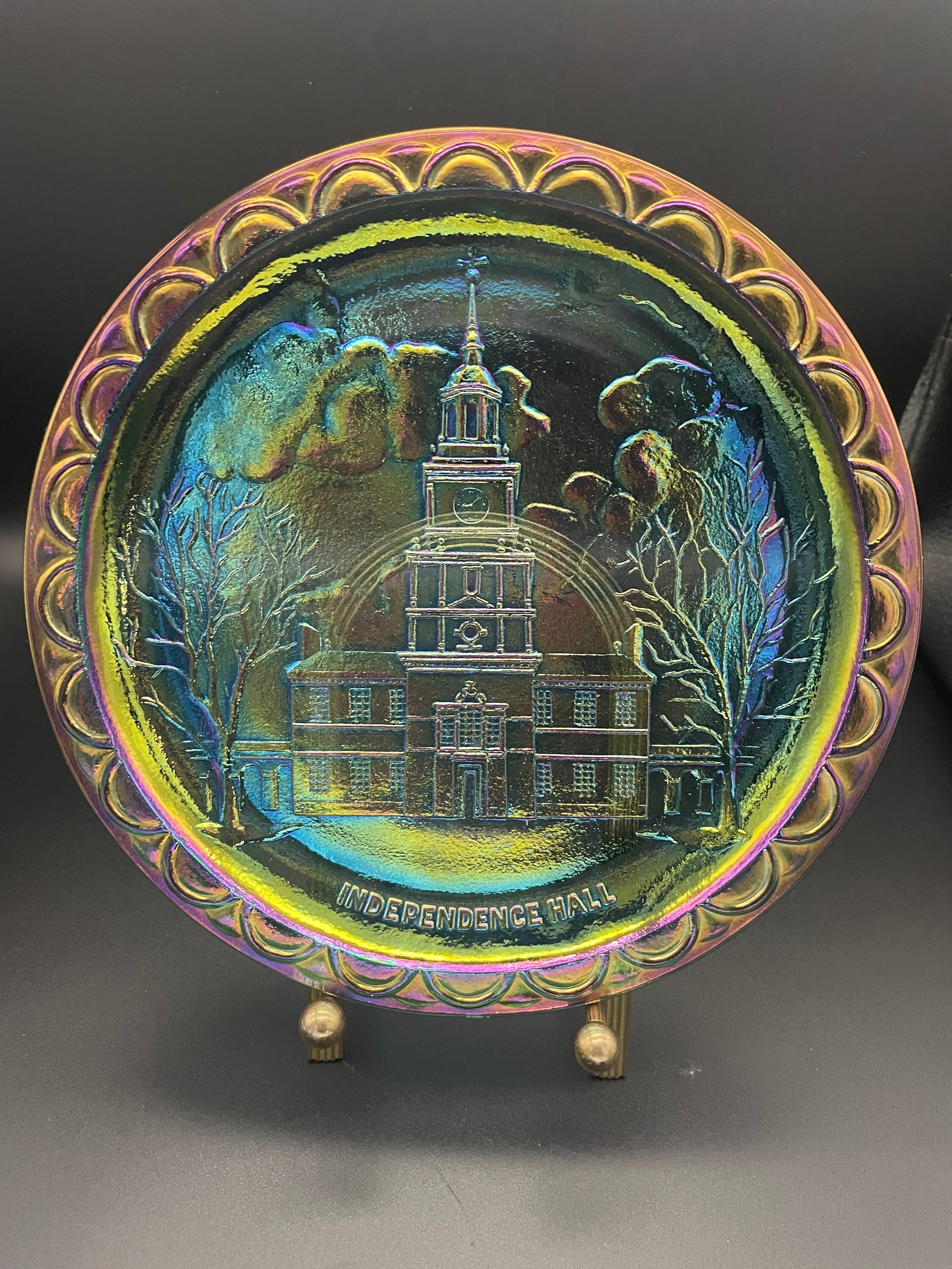 1976 Indiana Glass Bicentennial Iridescent Carnival Glass Plates — M&Co ...