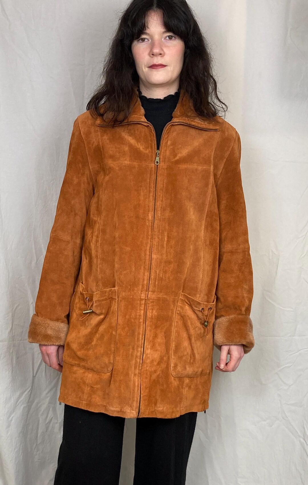 Vintage 80s Orange Suede Faux Fur Lined Coat - Etsy