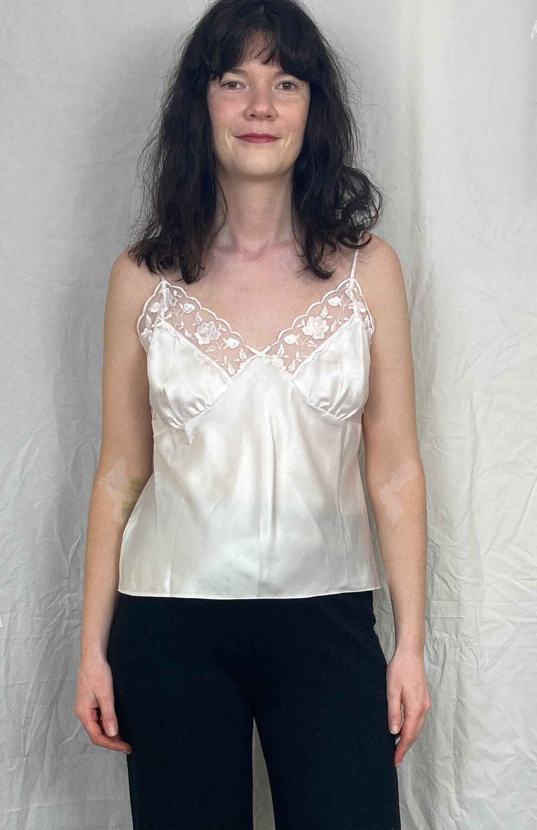 Vintage 90s White Satin Lace Trim Cami Vest - Etsy