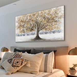 Large Wall Art, Texture Painting of Tree, Earthy Living Room Painting ...