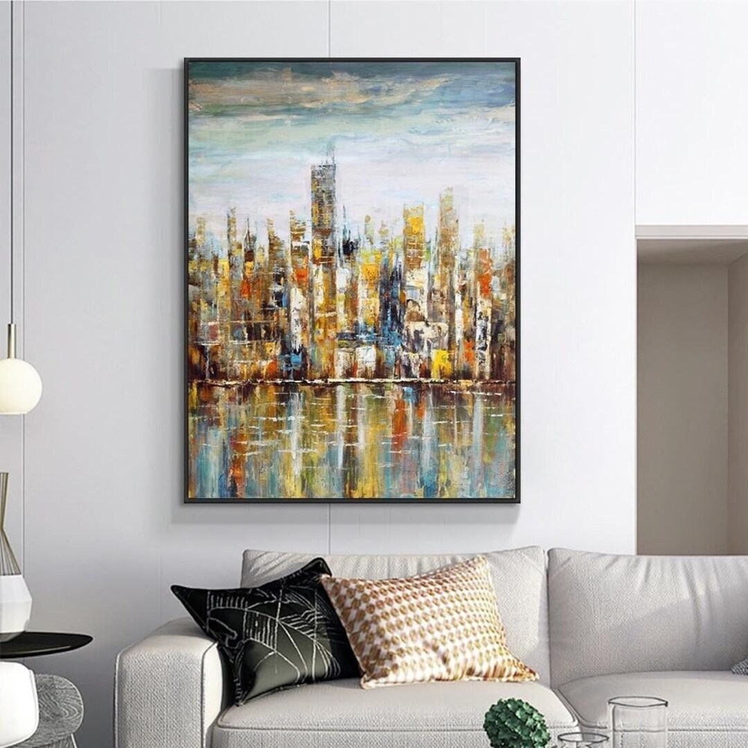 Abstract Art, Large New York Painting, Skyscrapers, Living Room Wall ...