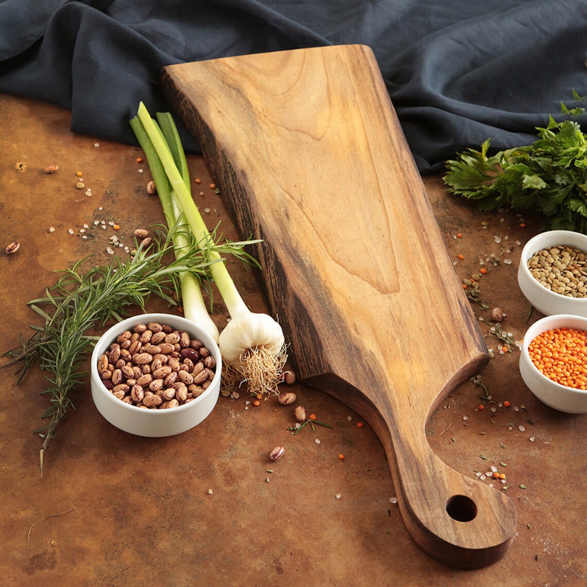 Walnut Wood Food Board Live Edge With Hole and Handle - Etsy