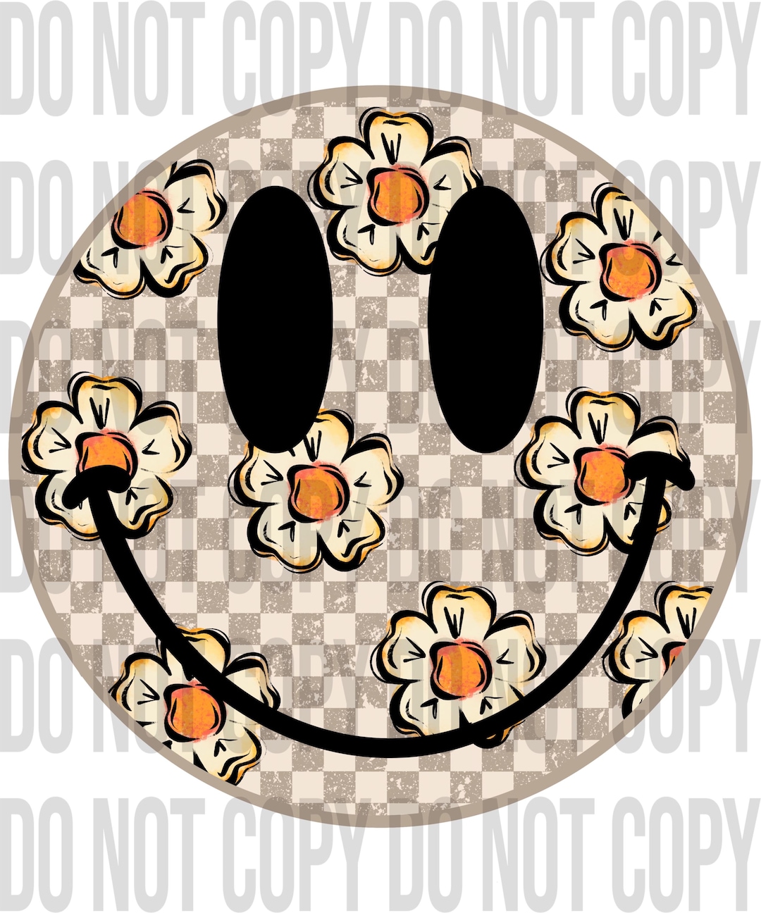 Retro Smiley Face Daisy PNG, Groovy Gingham Clipart (digital Download ...